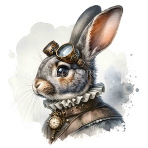 Cute Steampunk Rabbit Clipart Bundle - 13 High Quality Images - Digital ...