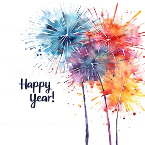 Colorful Happy New Year Clipart Bundle - 10 High Quality Jpgs - Digital ...