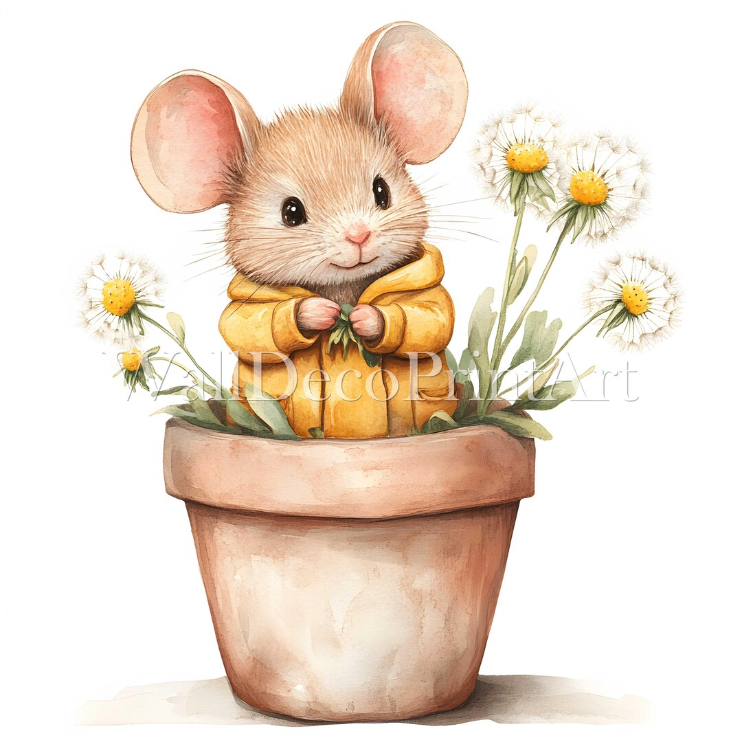 Cute MOUSE in a Pot Clipart Bundle - 10 High Quality Jpgs - Digital ...