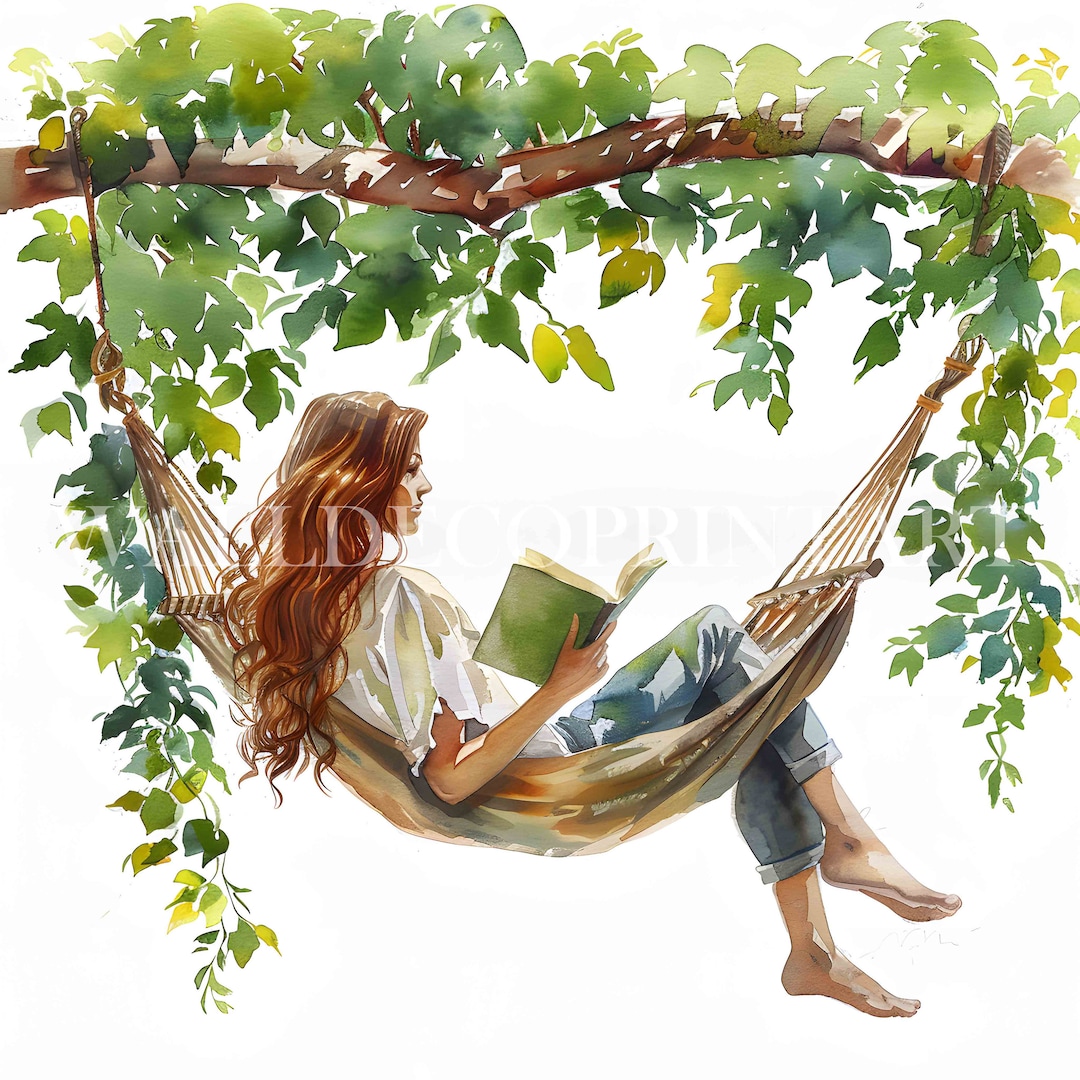 9 Woman Reading in Hammock Clipart Bundle - High Quality JPG - Digital ...