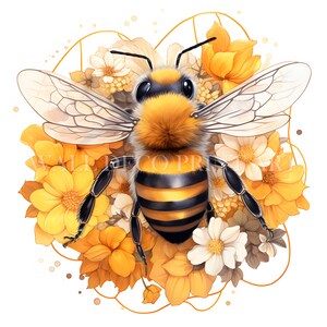 Lovely Bee With Flowers Clipart Bundle - 6 High Quality Jpgs - Digital ...