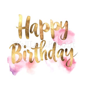 10 Pink & Gold Happy Birthday Clipart Bundle - High Quality Jpgs ...