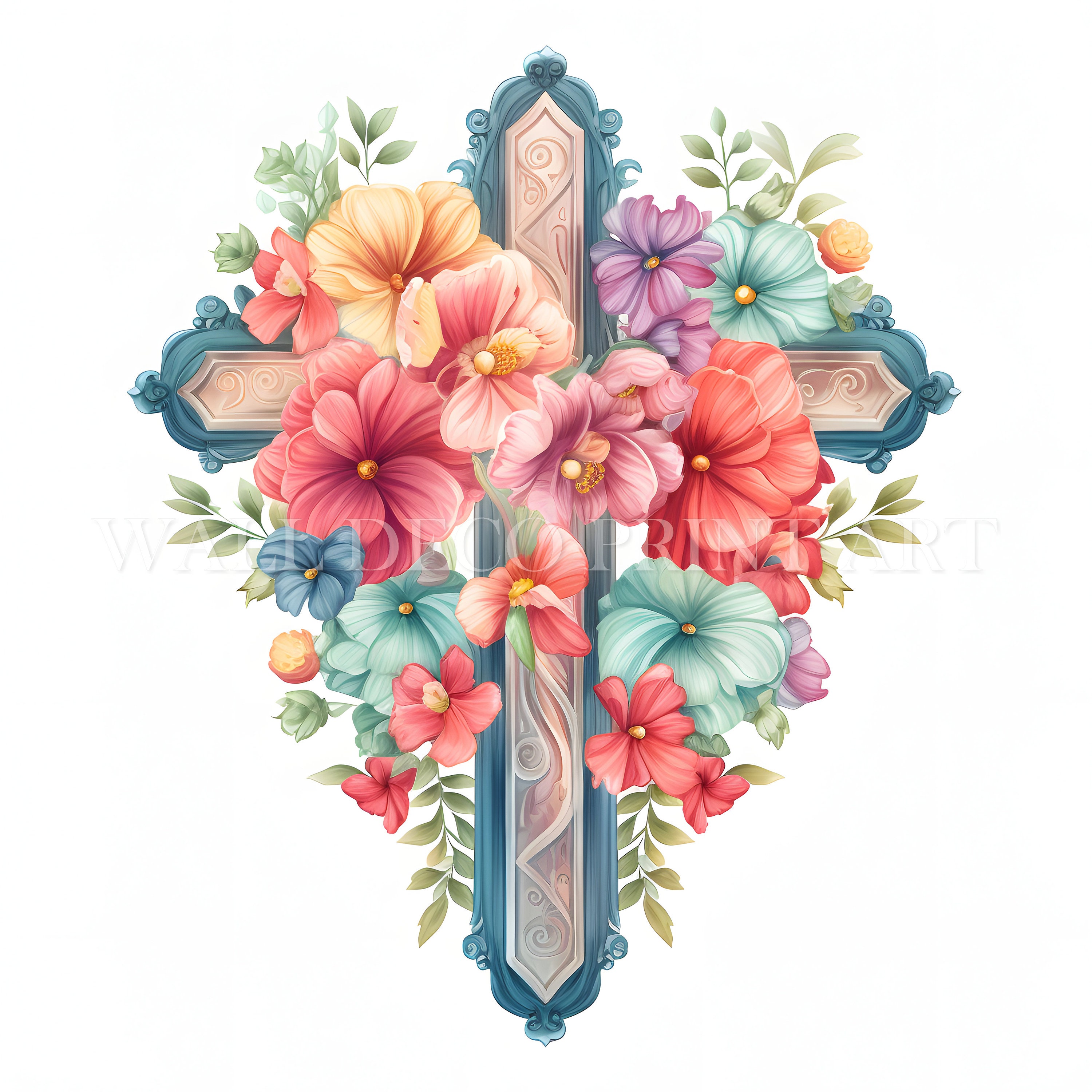Beautiful Floral Cross Clipart 10 High Quality JPG Instant - Etsy