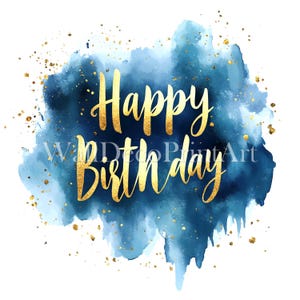 10 Blue & Gold Happy Birthday Clipart Bundle - High Quality Jpgs ...