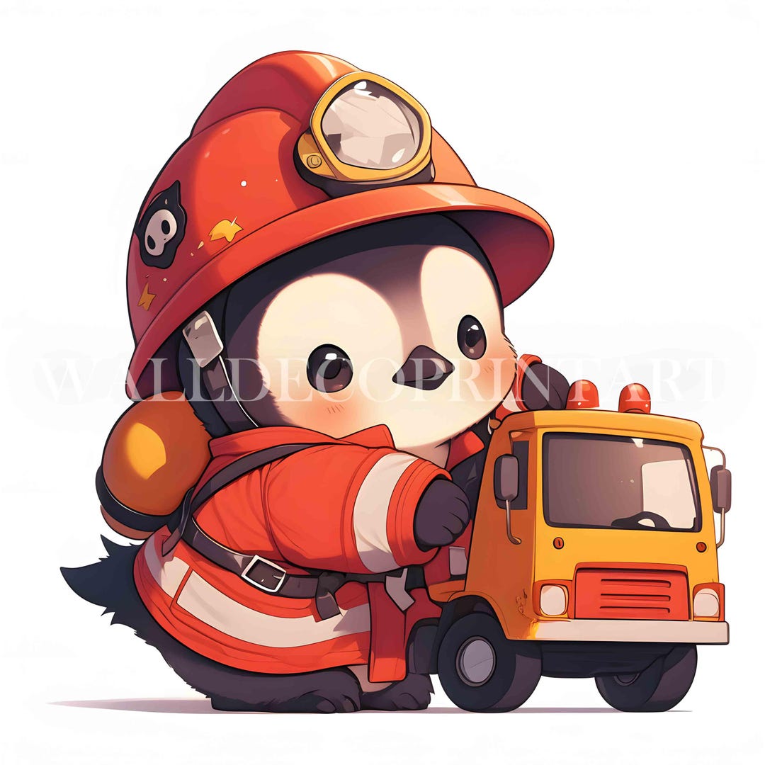 11 Penguin Firefighter Clipart Bundle - High Quality JPG - Digital ...
