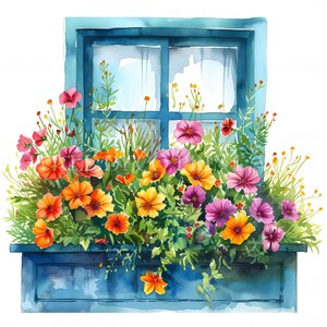 Flowery Window Box 2 Clipart Bundle - 12 High Quality Jpgs - Digital ...