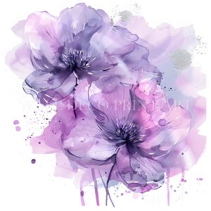 Purple & Silver Abstract Flowers Clipart Bundle - 10 High Quality JPG ...