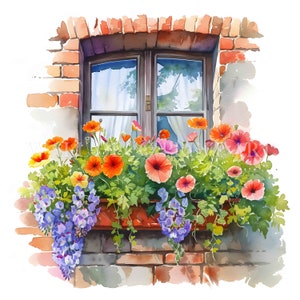 Flowery Window Box Clipart Bundle - 12 High Quality Jpgs - Digital Downloads - Commercial Use ...