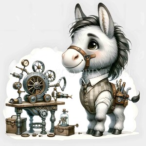 Cute Steampunk Donkey Clipart Bundle - 10 High Quality Images - Digital ...