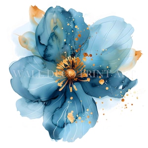Blue & Gold Abstract Flowers Clipart Bundle - 13 High Quality Jpgs ...