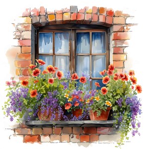 Flowery Window Box Clipart Bundle - 12 High Quality Jpgs - Digital ...