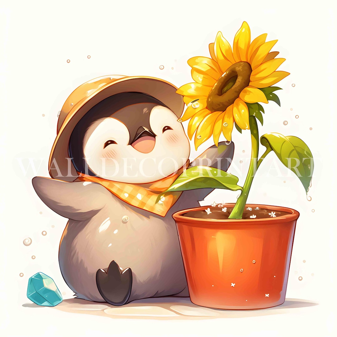 8 Penguin & Sunflower Clipart Bundle High Quality Jpgs Digital ...