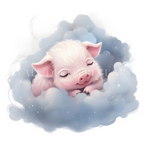 Lovely Pig Sleeping on a Cloud Clipart Bundle - 10 High Quality Jpgs ...