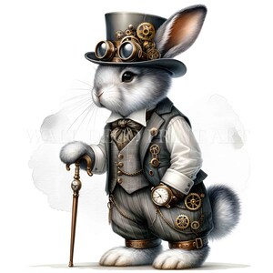 Cute Steampunk Rabbit Clipart Bundle - 13 High Quality Images - Digital ...