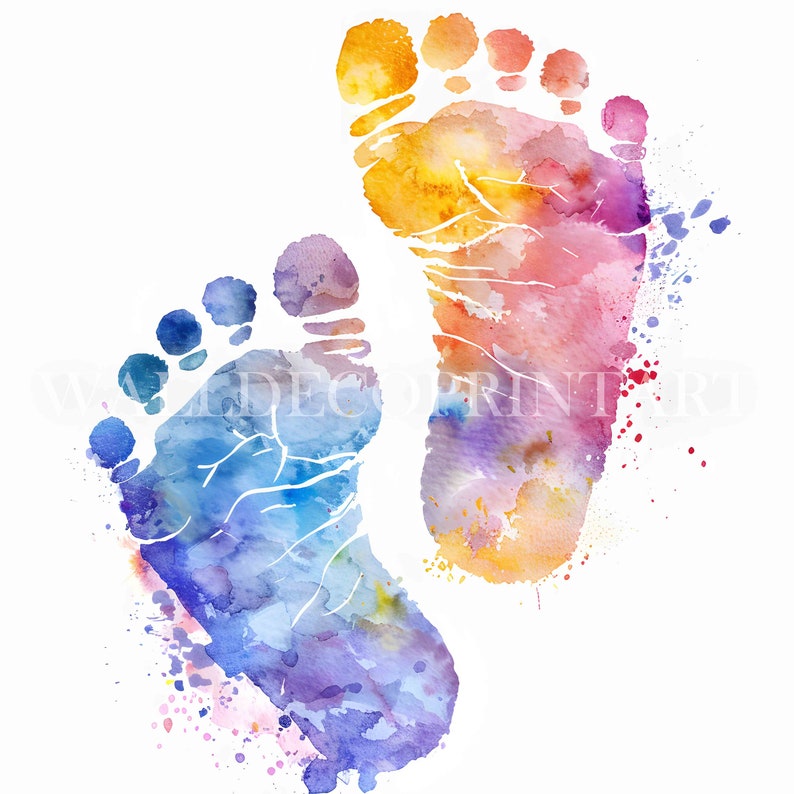 Colorful Baby Footprints Clipart - 6 High Quality Jpgs - Digital ...