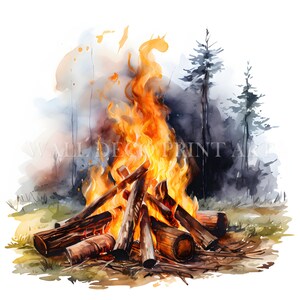 Watercolor Bonfire Clipart Bundle - 10 High Quality Jpgs - Digital ...