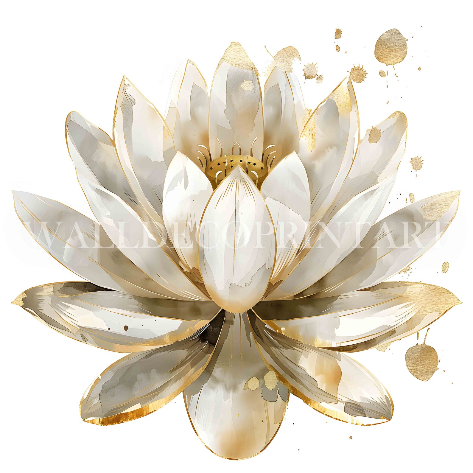 Ivory & Gold Abstract Lotus Flower Clipart Bundle - 10 High Quality JPG ...