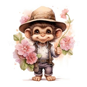 Cute Spring Flower Monkey Clipart Bundle - 10 High Quality JPG ...
