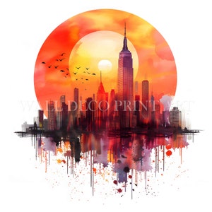 City Sunrise & Sunset Clipart Bundle - 10 High Quality Jpgs - Digital ...