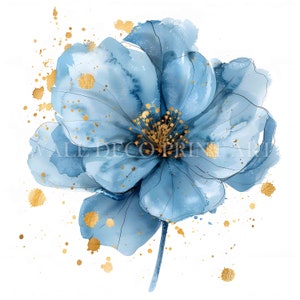 Blue & Gold Abstract Flowers Clipart Bundle - 13 High Quality Jpgs ...