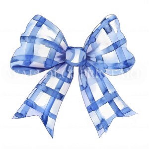 10 Blue Checked Bow Clipart Bundle - High Quality Jpgs - Digital ...