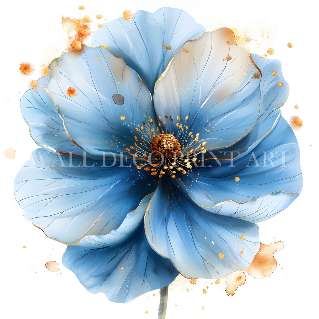 Blue & Gold Abstract Flowers Clipart Bundle - 13 High Quality Jpgs ...