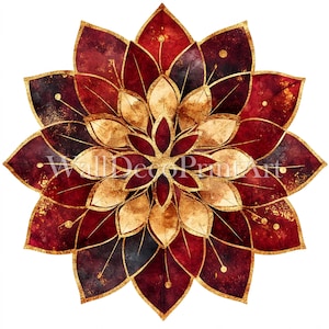 Red & Gold Mandala Flowers Clipart Bundle - 11 High Quality JPG ...