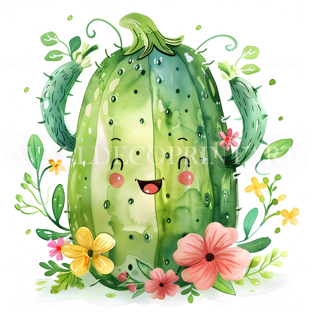 10 Cute Floral Cucumber Clipart Bundle - High Quality JPG - Digital ...
