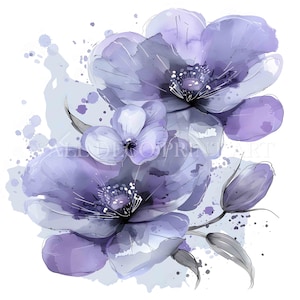 Purple & Silver Abstract Flowers Clipart Bundle - 10 High Quality JPG ...
