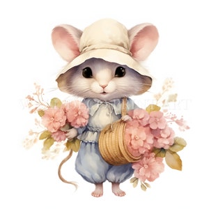 Cute Spring Flower Mouse Clipart Bundle - 10 High Quality JPG - Digital ...