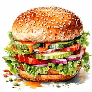Tasty Hamburger Clipart Bundle 10 High Quality Jpgs Digital Downloads ...