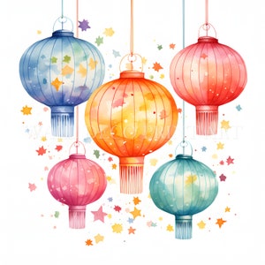 Colorful Paper Lanterns Clipart - 10 High Quality Jpgs - Digital ...