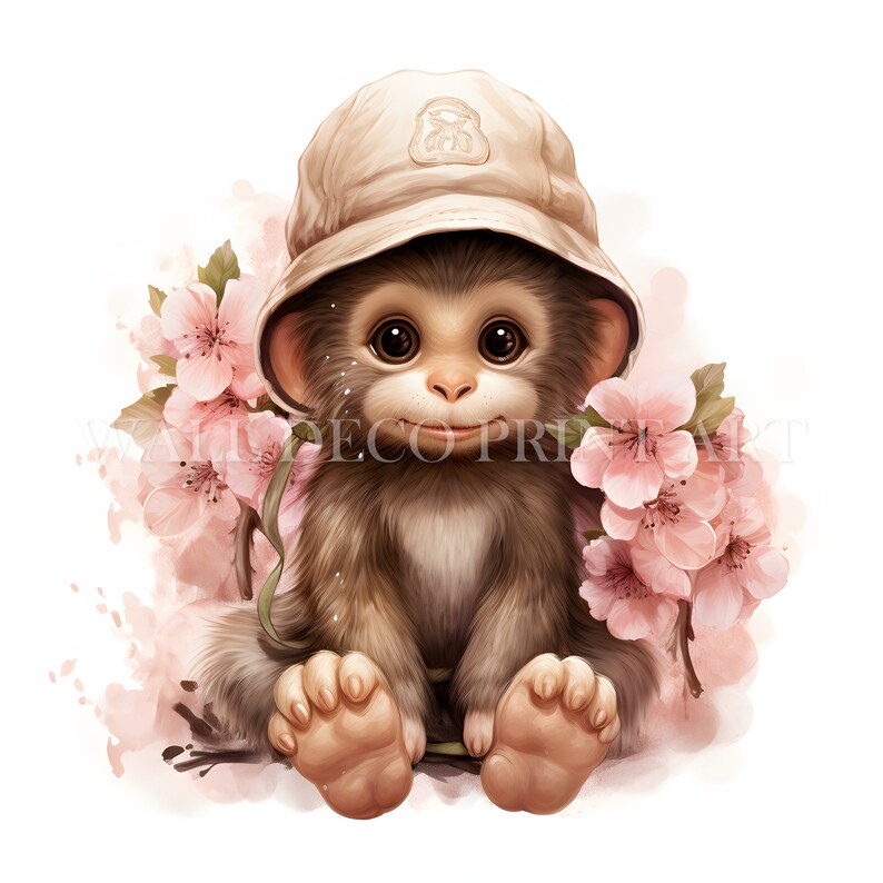 Cute Spring Flower Monkey Clipart Bundle - 10 High Quality JPG ...
