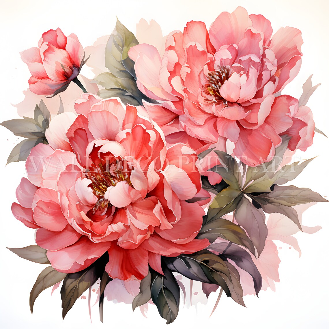 Watercolor Peony Clipart Bundle - 6 High Quality Jpgs - Instant ...