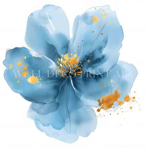 Blue & Gold Abstract Flowers Clipart Bundle - 13 High Quality Jpgs ...