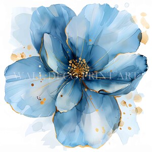 Blue & Gold Abstract Flowers Clipart Bundle - 13 High Quality Jpgs ...