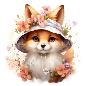 Cute Spring Flower Fox Clipart Bundle - 10 High Quality JPG - Digital ...