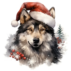 Cute Christmas Wolf Clipart Bundle - 10 High Quality Jpgs - Digital ...