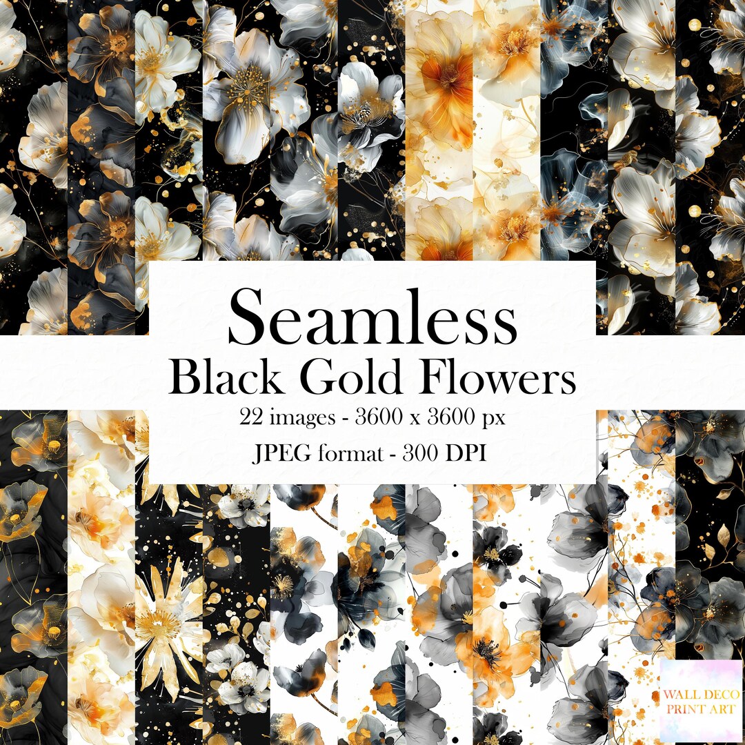 Black Gold Flowers Digital Paper - Seamless Abstract Design for ...