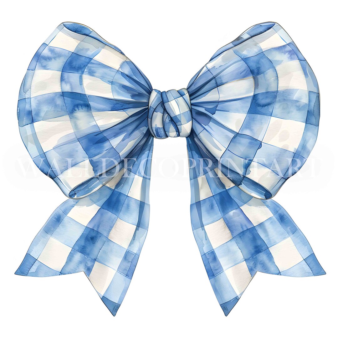 10 Blue Checked Bow Clipart Bundle - High Quality Jpgs - Digital ...