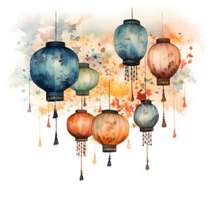 Colorful Paper Lanterns Clipart - 10 High Quality Jpgs - Digital ...