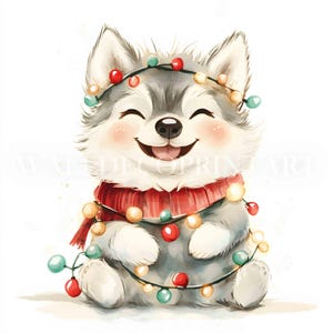 Christmas Husky Dog Lights Clipart Bundle - 10 High Quality JPG ...