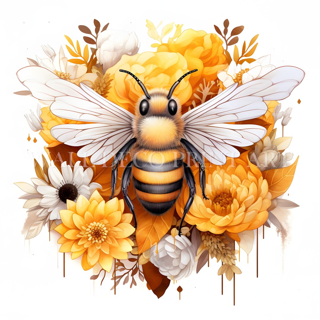 Lovely Bee With Flowers Clipart Bundle - 6 High Quality Jpgs - Digital ...