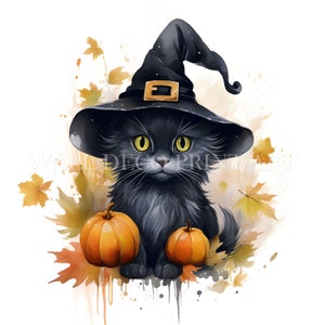 Cute Halloween Black Cat Clipart Bundle - 10 High Quality JPG - Digital ...