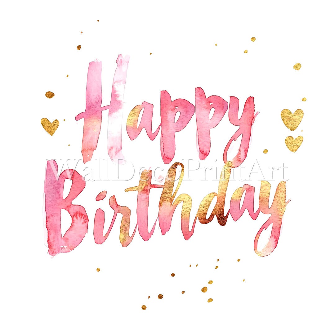 10 Pink & Gold Happy Birthday Clipart Bundle - High Quality Jpgs ...