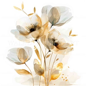 Ivory & Gold Abstract Flowers Clipart Bundle - 10 High Quality Jpgs ...