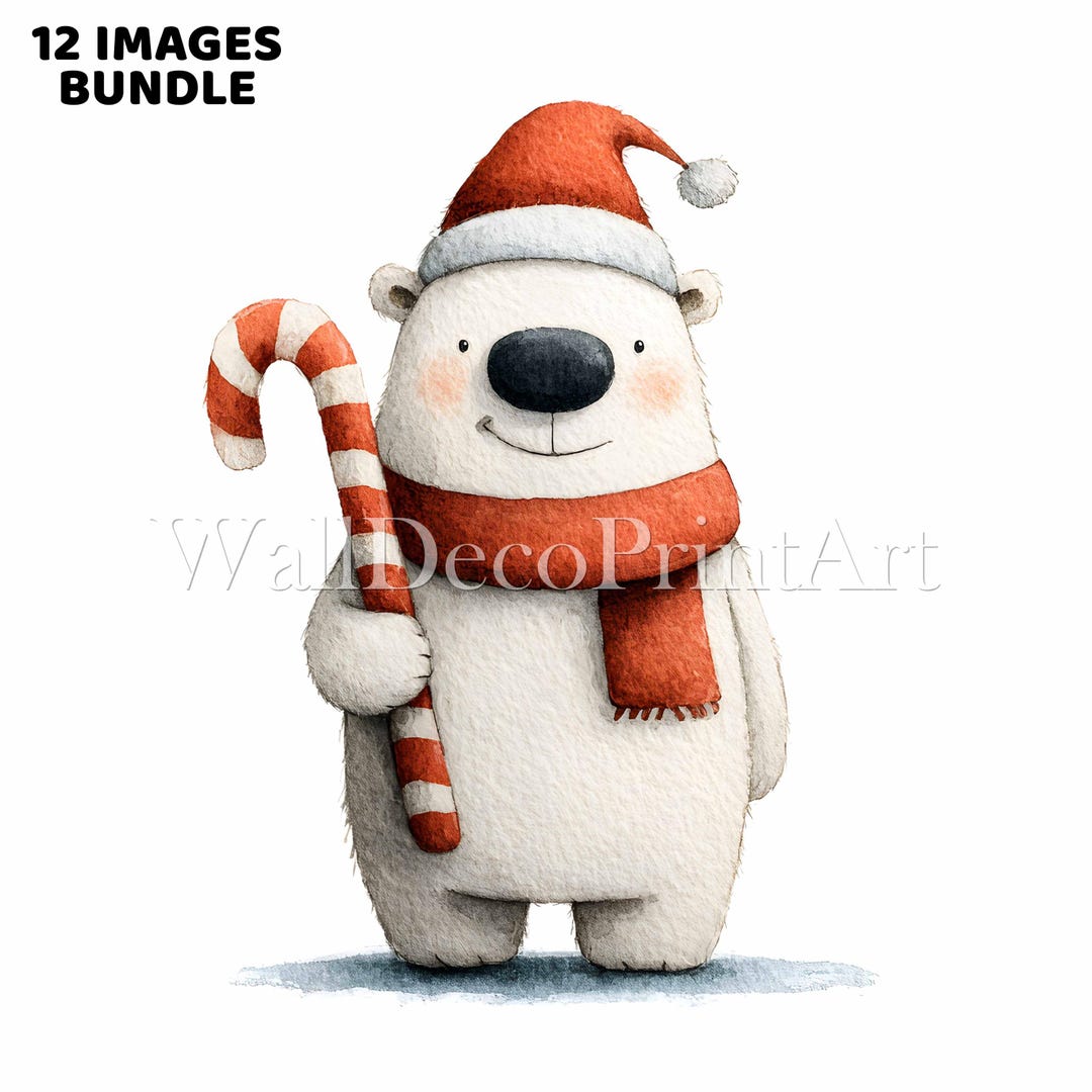 12 Christmas Polar Bear Clipart Bundle - High Quality Jpgs - Digital ...