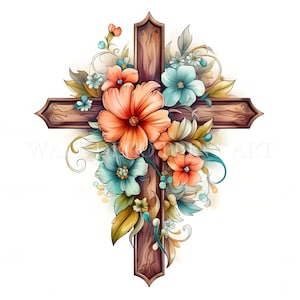 Beautiful Floral Cross Clipart - 10 High Quality JPG - Instant Digital ...