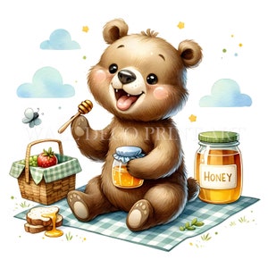 Soft Sketch Bear With Honey Clipart Bundle - 10 High Quality JPG ...