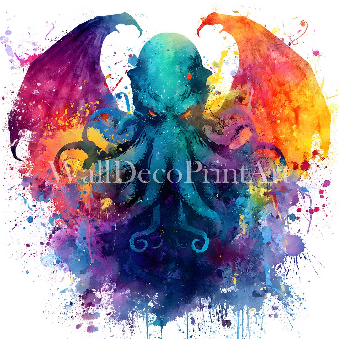 10 Colorful Cthulhu Clipart Set High Resolution Watercolor Art Digital ...